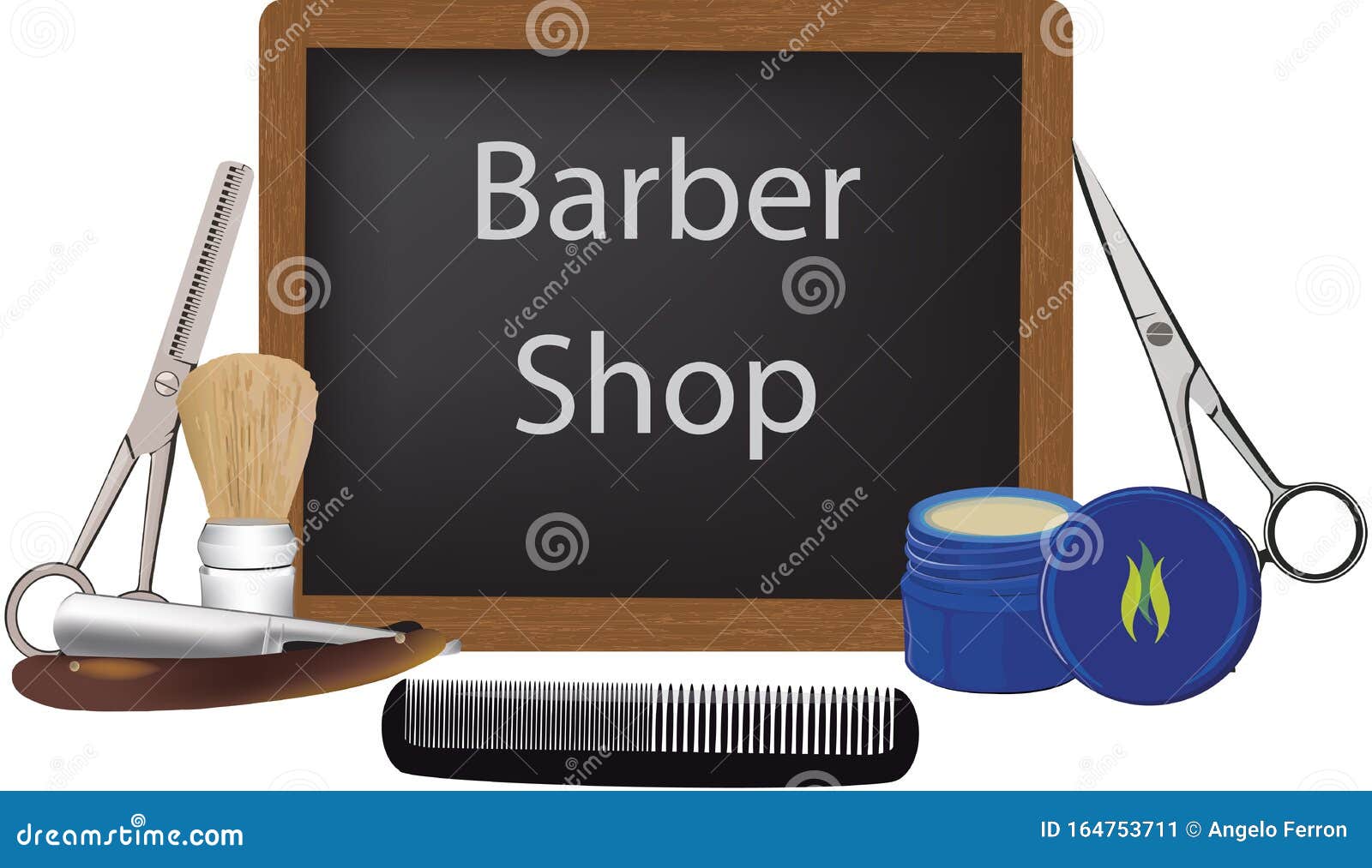 Black Chalkboard with Writing and Men`s Barber Accessories Stock Vector ...