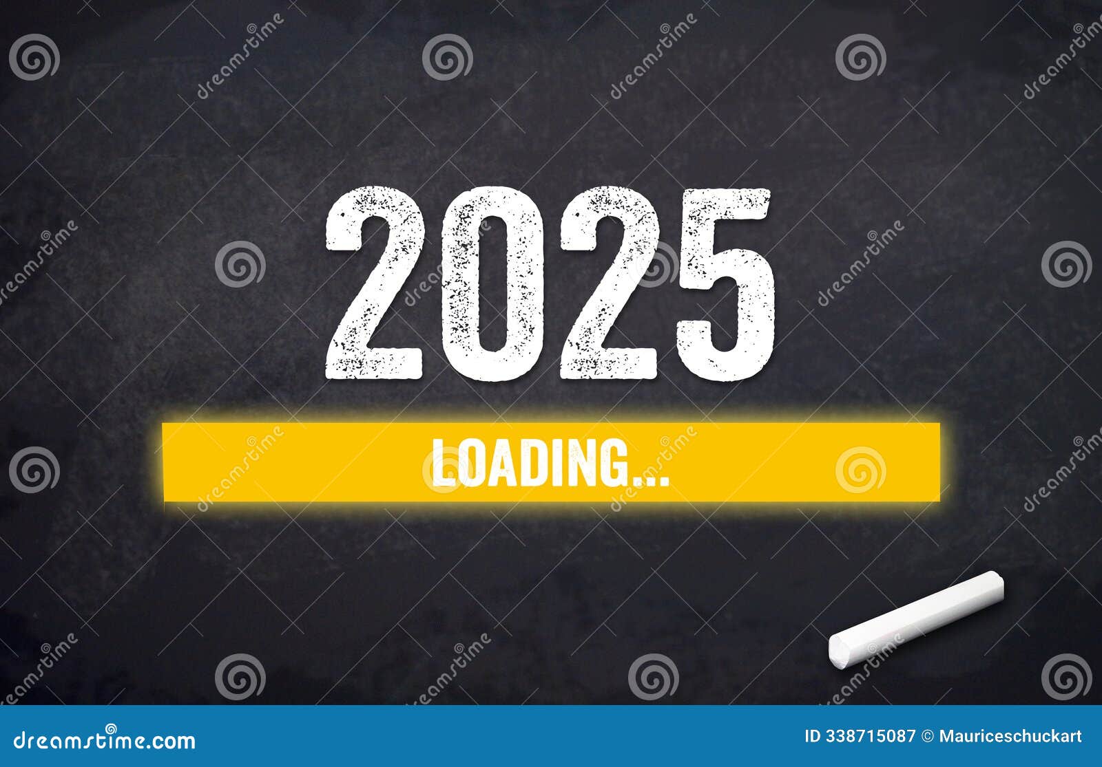 Black Chalkboard with Yellow Loading Bar and Message Loading 2025 Stock ...