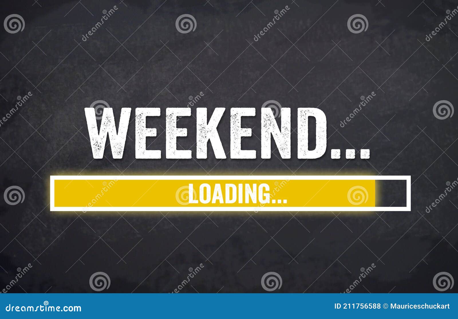 Black Chalkboard with Yellow Loading Bar and Message Weekend Loading ...