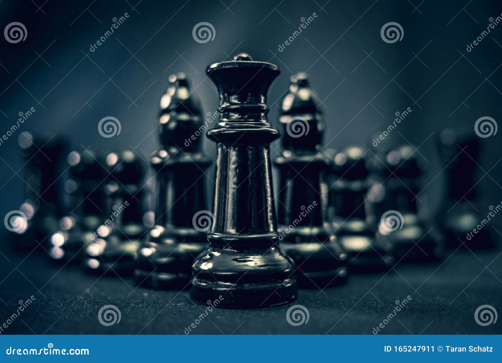 Black Chess Board Army Line Up with Queen Leading. Stock Image - Image ...