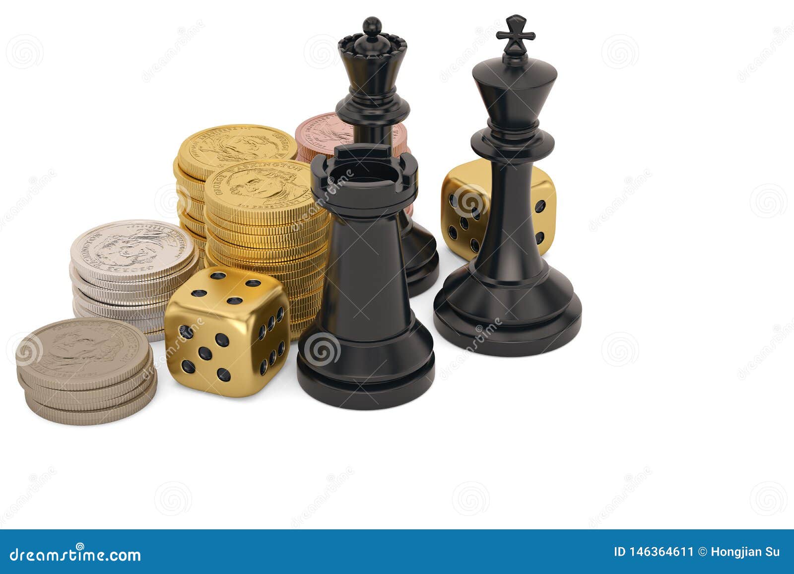 Black Chess and Coin Stacks Isolated on White Background 3D ...