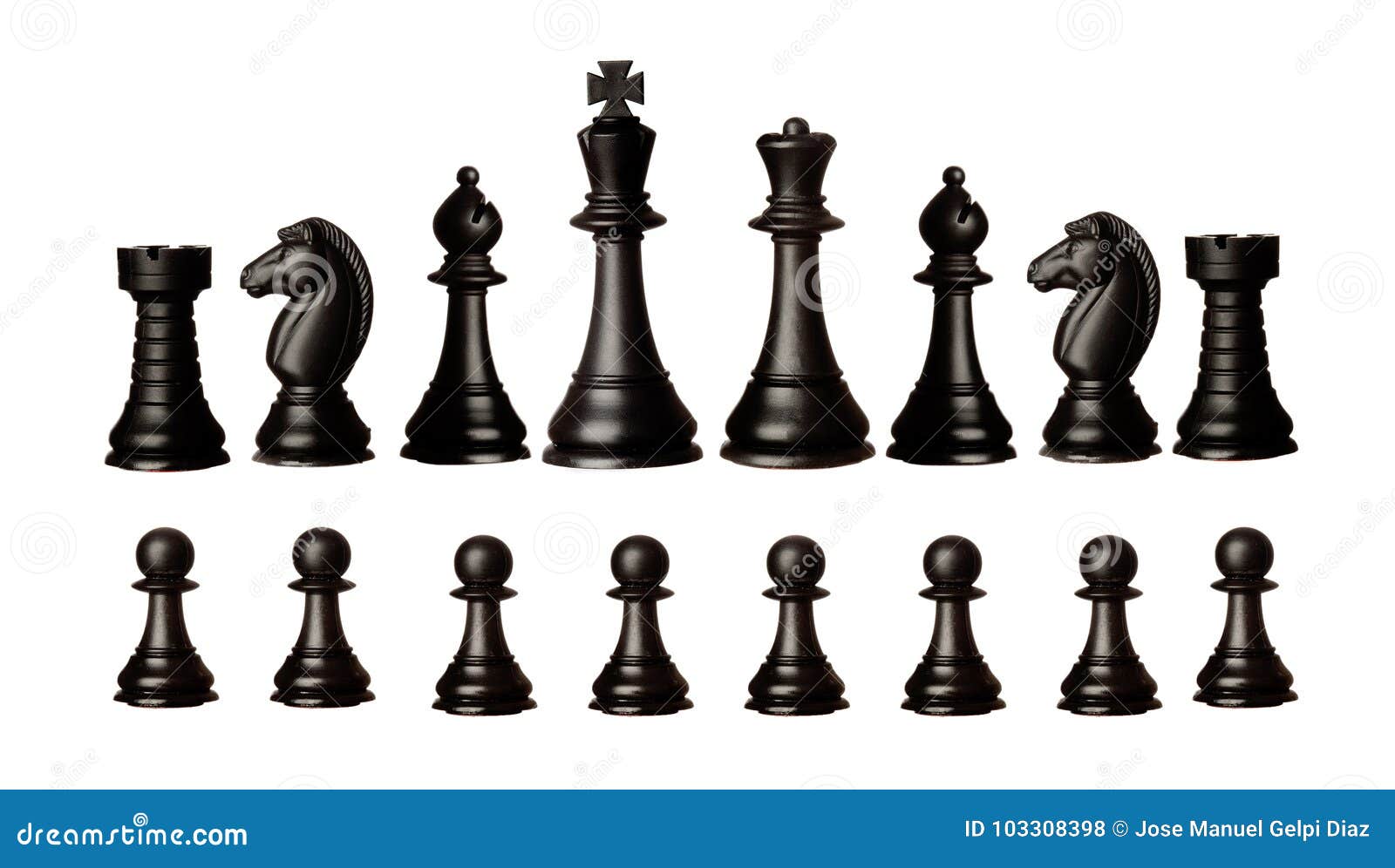 Black Chessmen Isolated on White Stock Photo - Image of choice, pawn ...