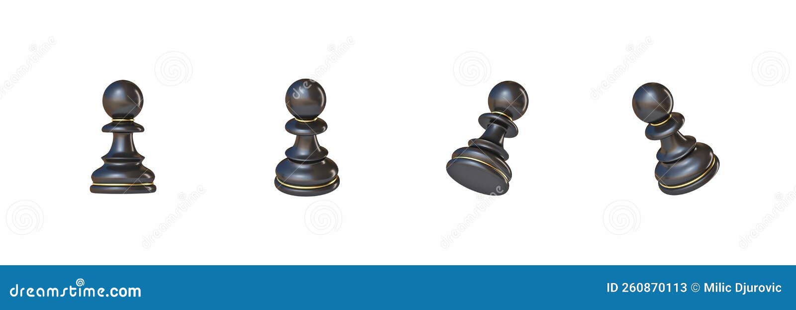 Black Chess Pawn in Four Different Angled Views 3D Stock Illustration ...