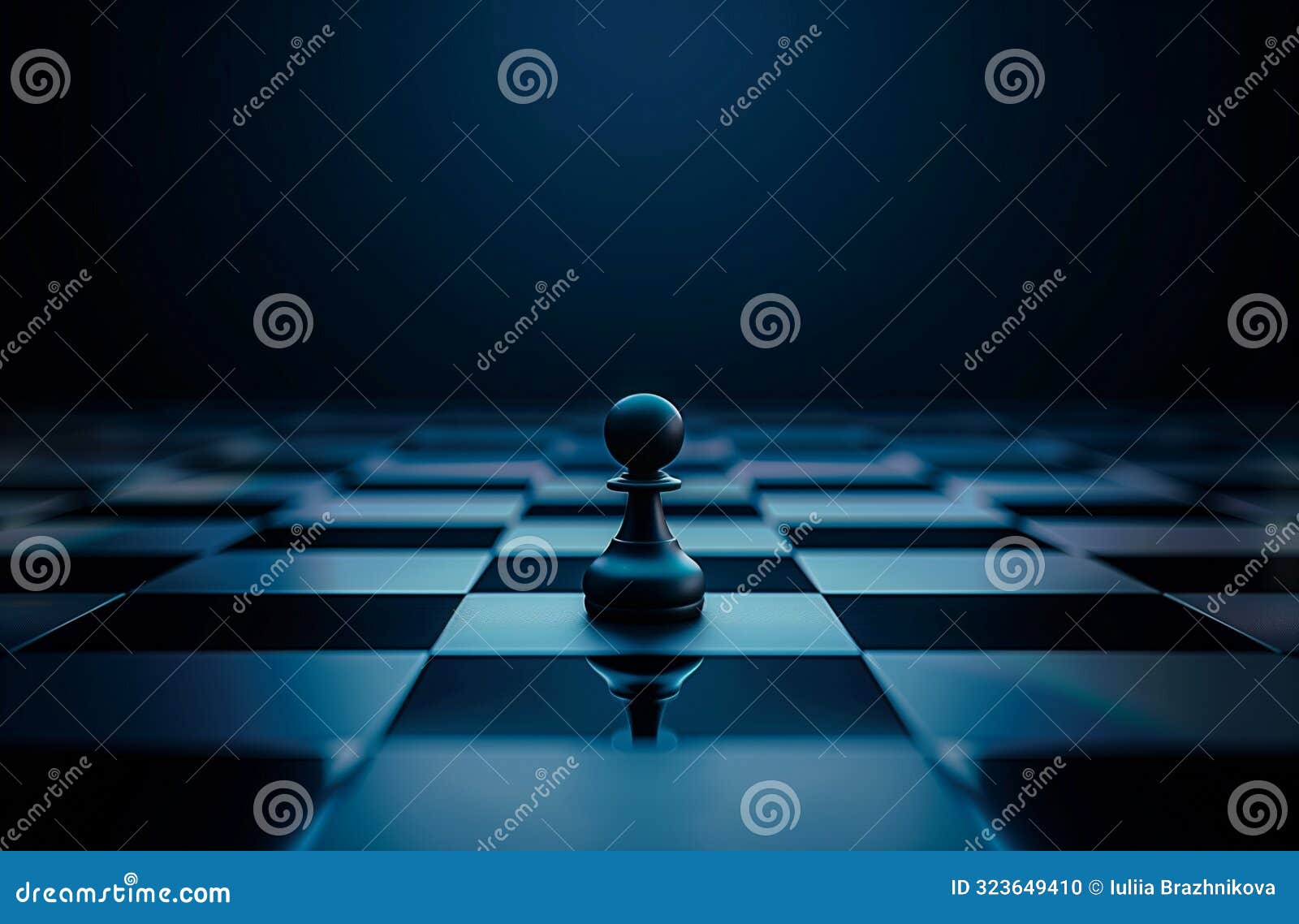A Black Chess Piece on the Board, 3D Rendering, Dark Blue Background ...