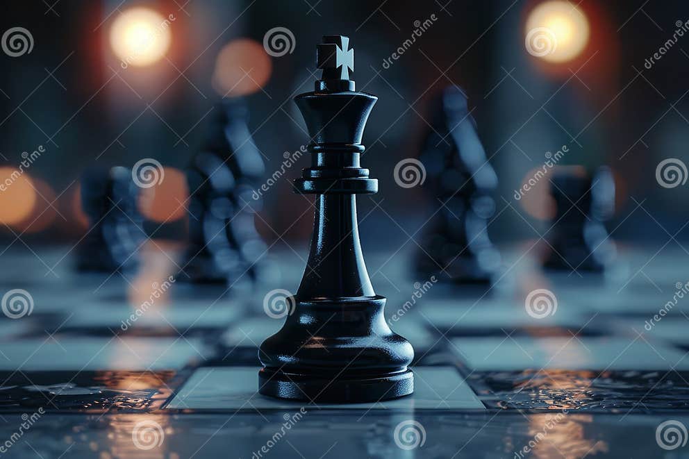Black Chess Pieces on a Board in Focus, Set for an Intense Game. Stock ...