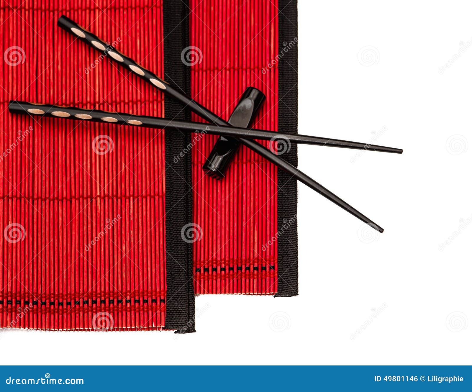Black Chinese Chopsticks on Red Bamboo Mat. Asian Style Stock Photo ...
