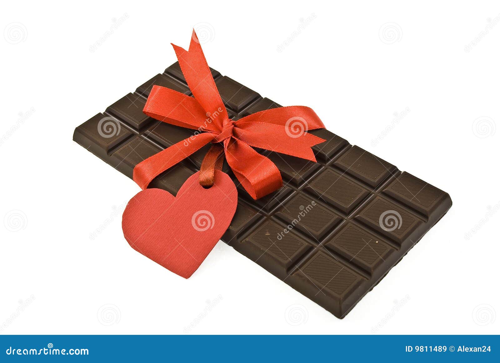 Black Chocolate with Red Ribbon and Tag Stock Image - Image of tape ...