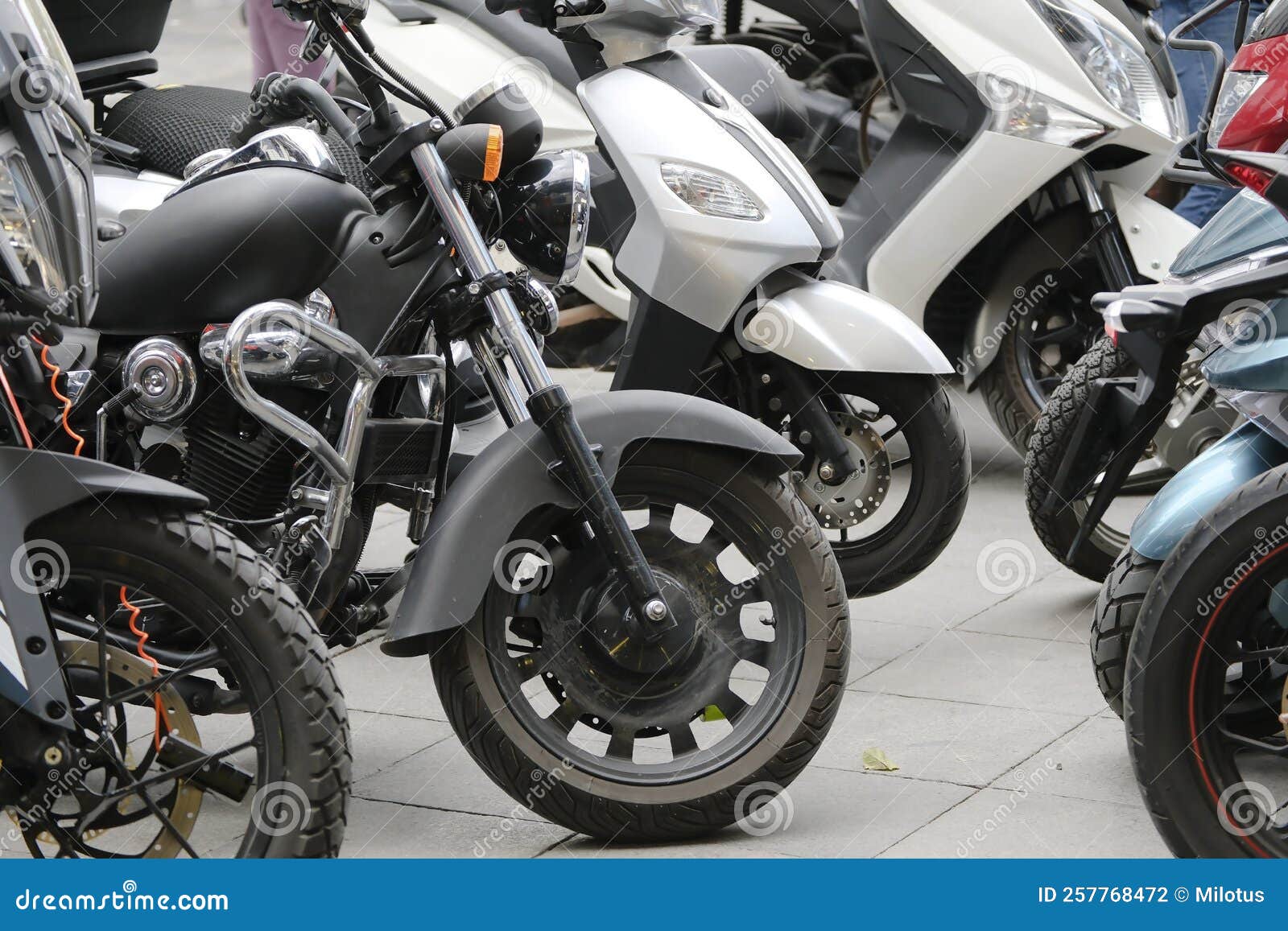 Black Chopper with Other Motorbikes on Street Stock Photo - Image of ...