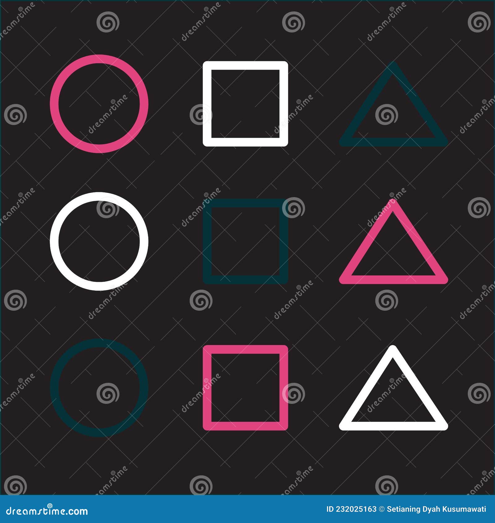 Black Circle Triangle Square Symbol with Black Background Stock Vector ...