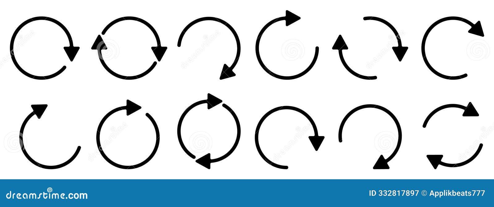 Black Circular Arrow Icon Collection. Set of Black Update Arrow Stock ...