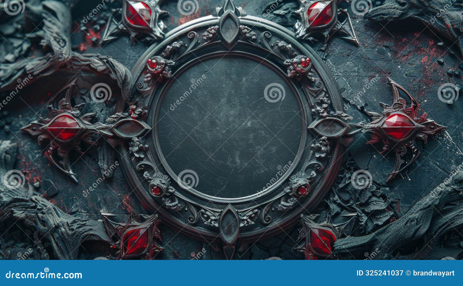 Ornate Gothic Circle with Red Gems and Charcoal Background Stock ...