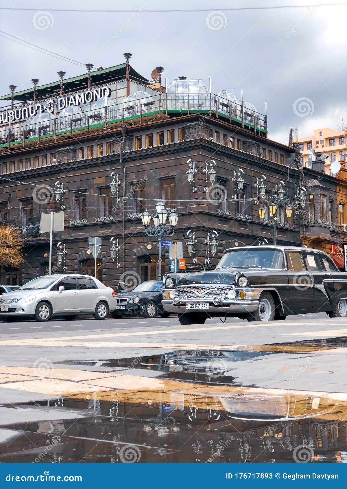 The Black Classic Car in the City Editorial Stock Photo - Image of road ...