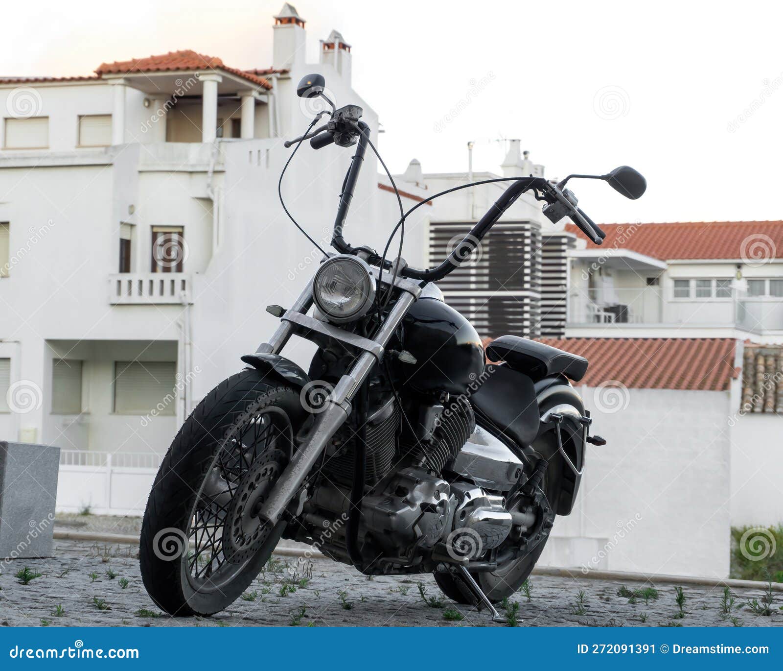 Black Classic Chopper Motorcycle with Chrome Details Stock Image ...