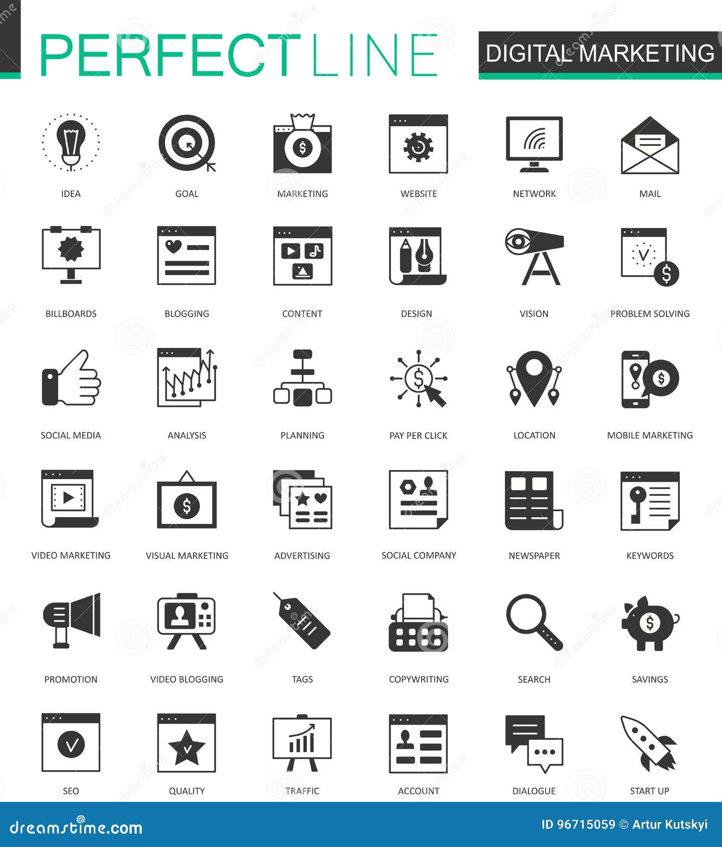 Black Classic Digital Marketing Web Icons Set. Stock Vector ...