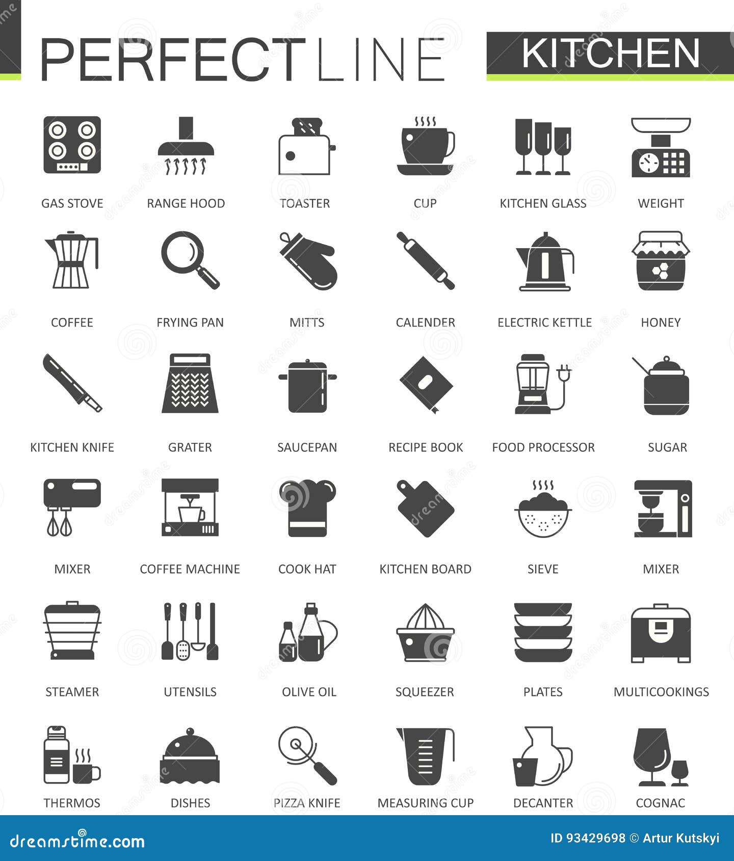 Black Classic Kitchen Web Icons Set. Stock Vector - Illustration of ...