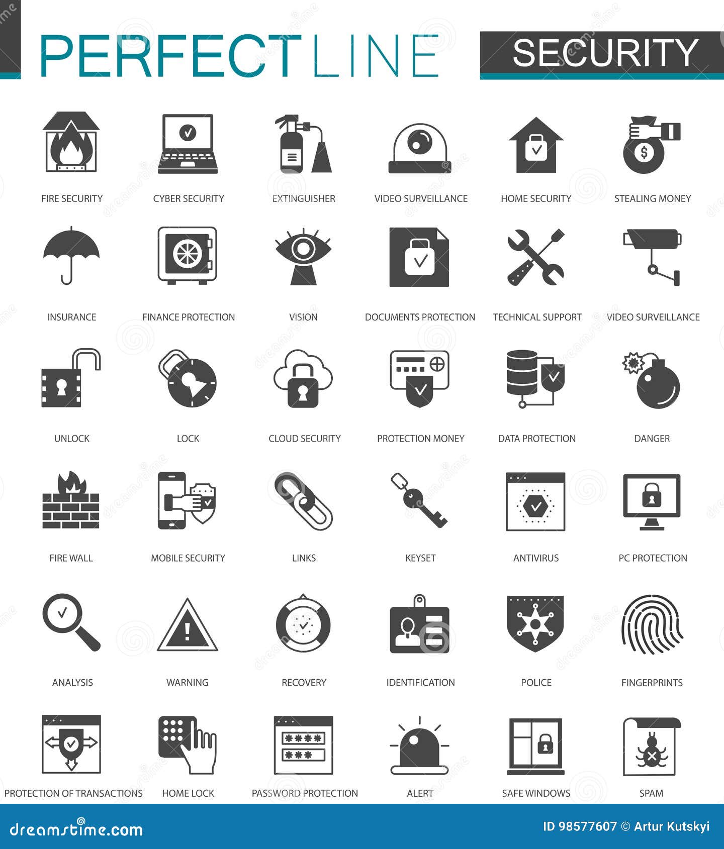 Black Classic Security Icons Set. Protection Technology Icon. Stock ...