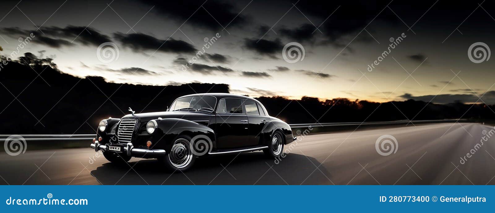 Black Classic Vintage Old Car Passing by on the Freeway Stock ...