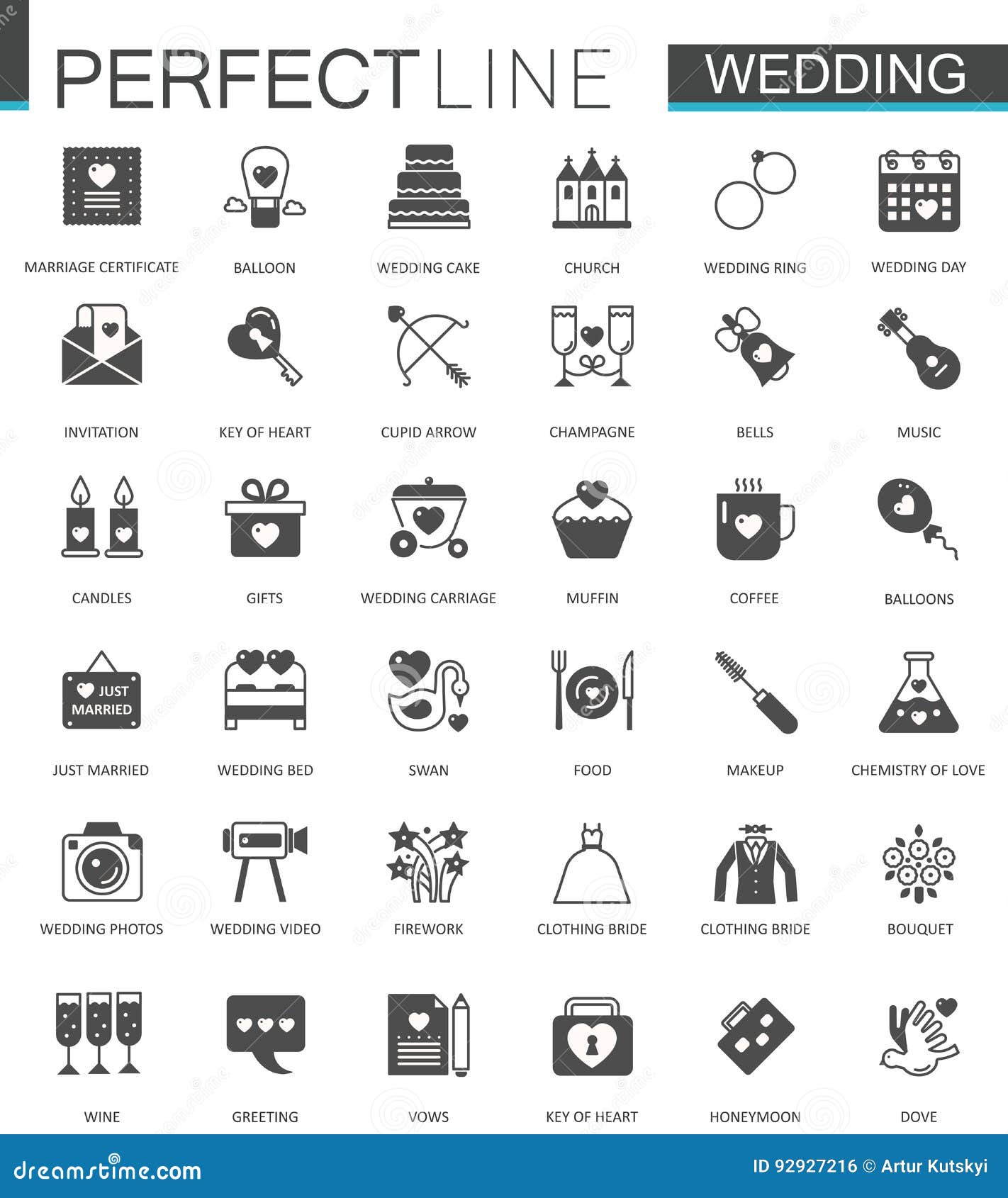 Black Classic Web Wedding Marriage Icons Set. Stock Vector ...