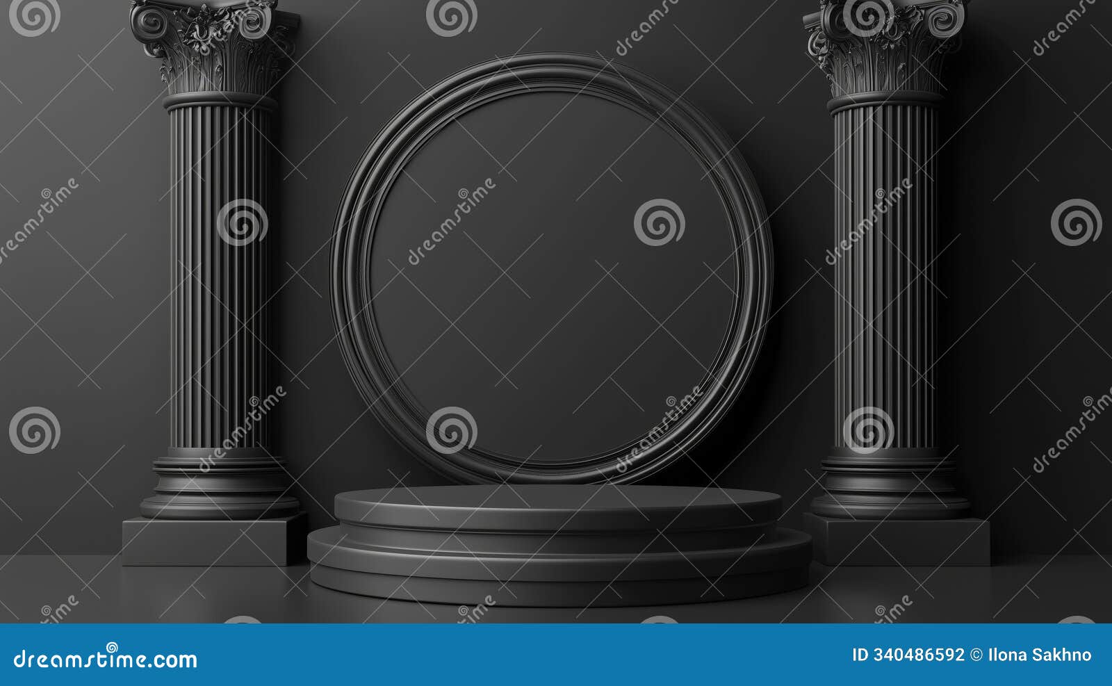Black Classical Columns and Round Pedestal in a Minimalistic ...