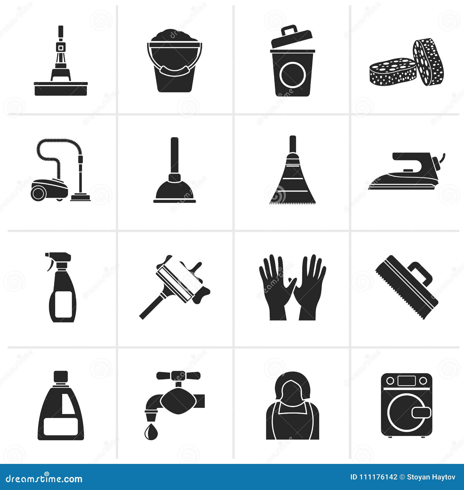Black Cleaning and Hygiene Icons Stock Vector - Illustration of ...