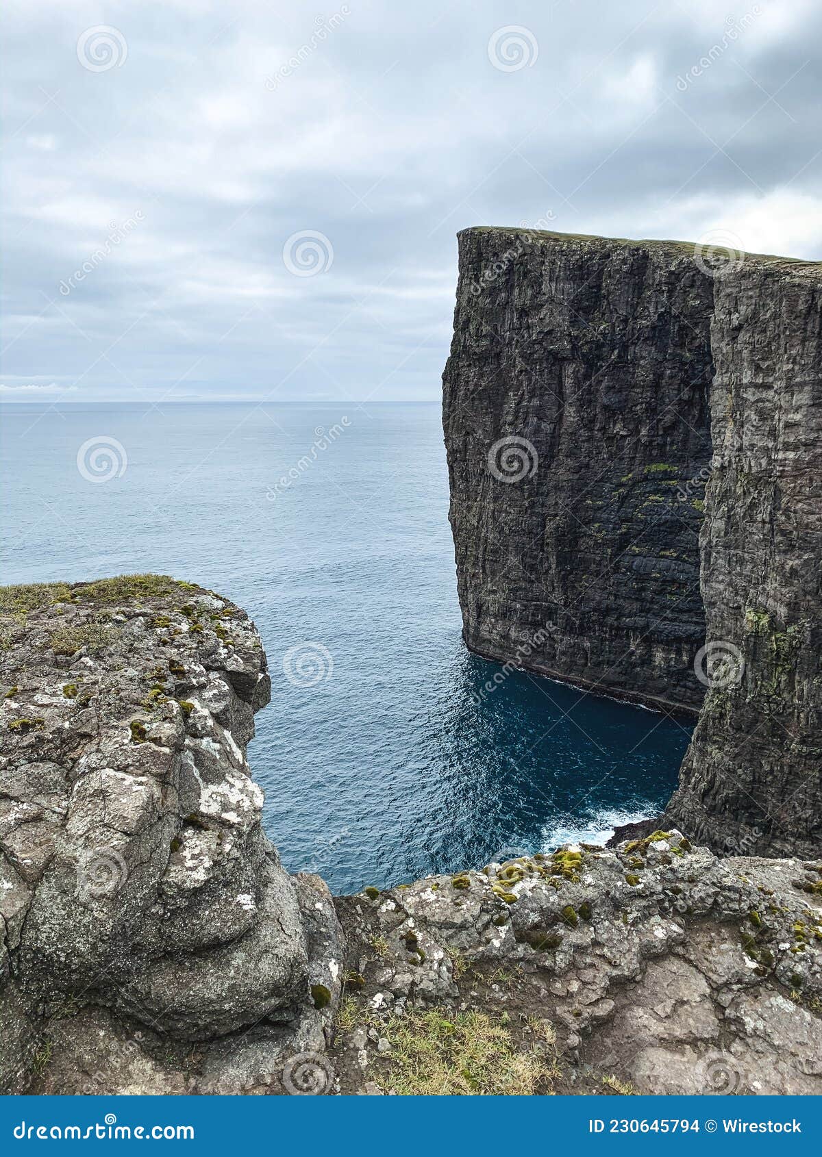Black Cliffs Formation in the Atlantic Ocean, Faroe Islands Stock Photo ...