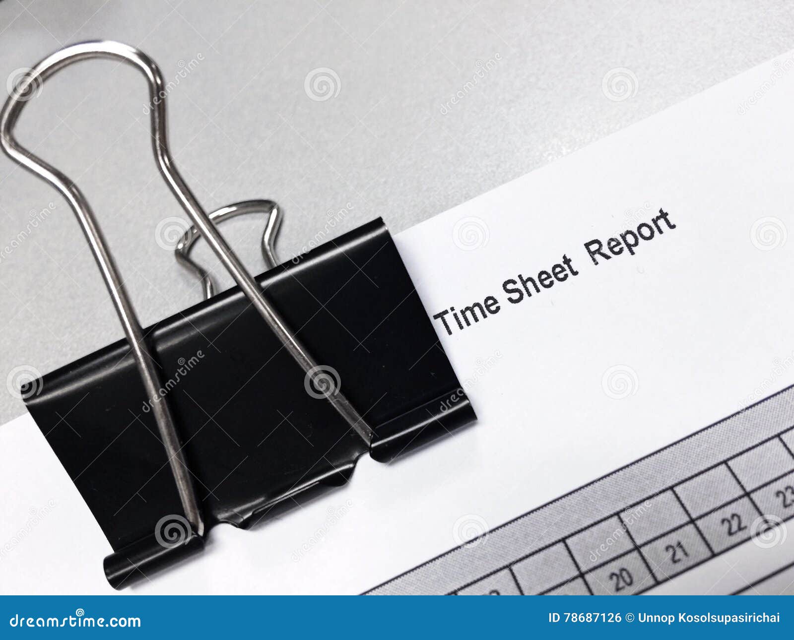Black Clip on the Time Sheet Report Stock Photo - Image of record ...