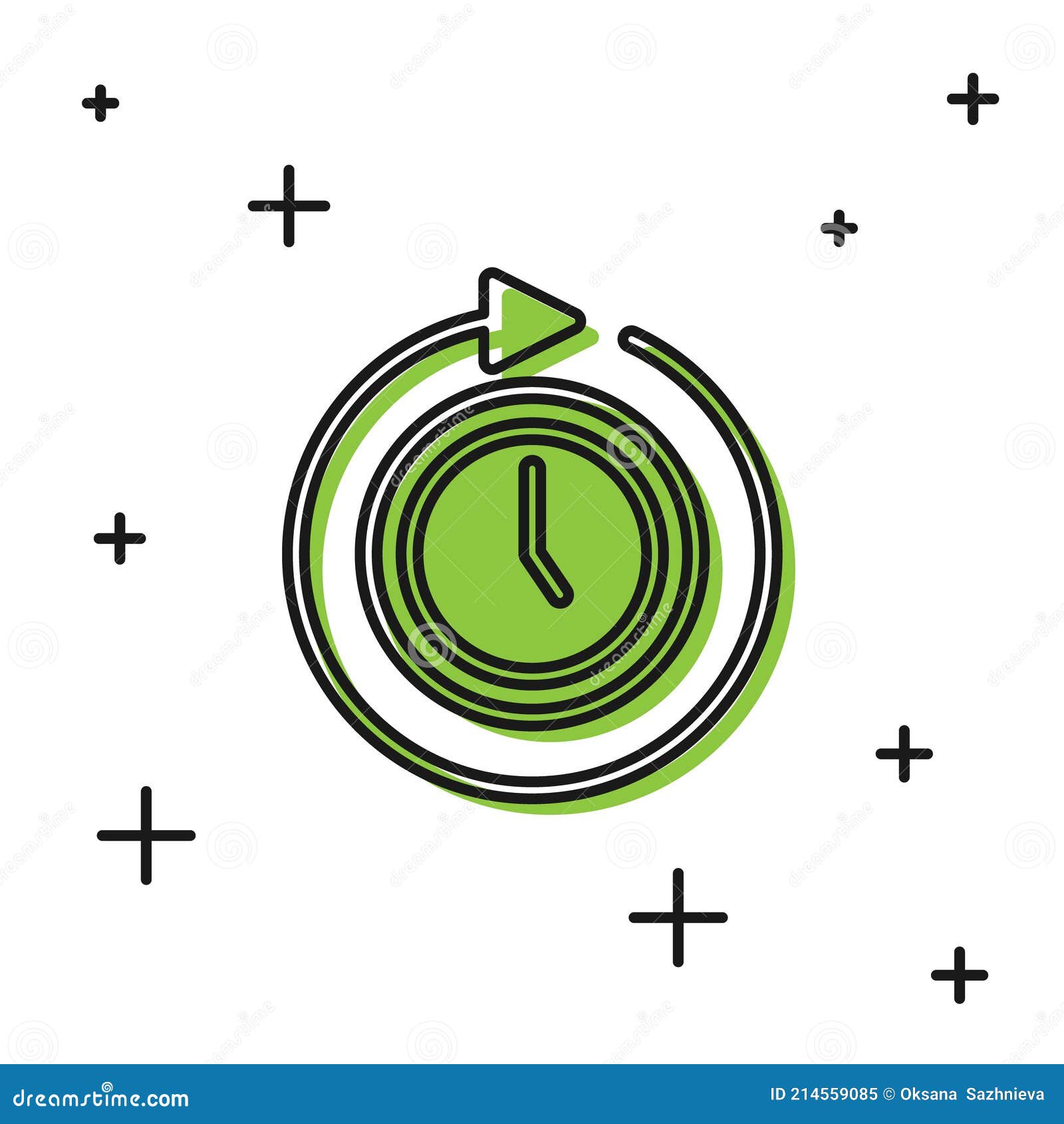 Black Clock with Arrow Icon Isolated on White Background. Time Symbol ...