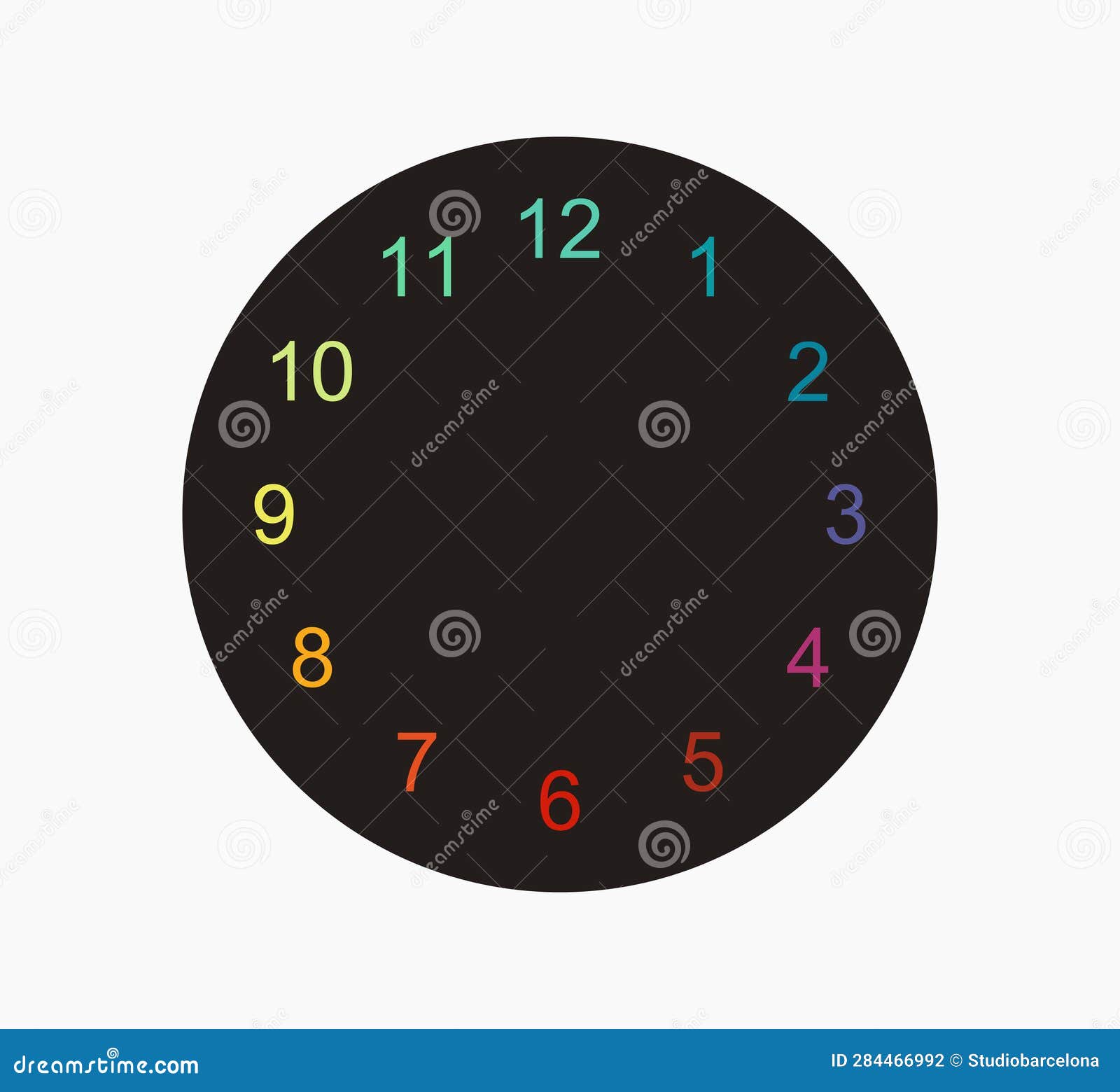 Black Clock Face with Colorful Hours Stock Vector - Illustration of ...