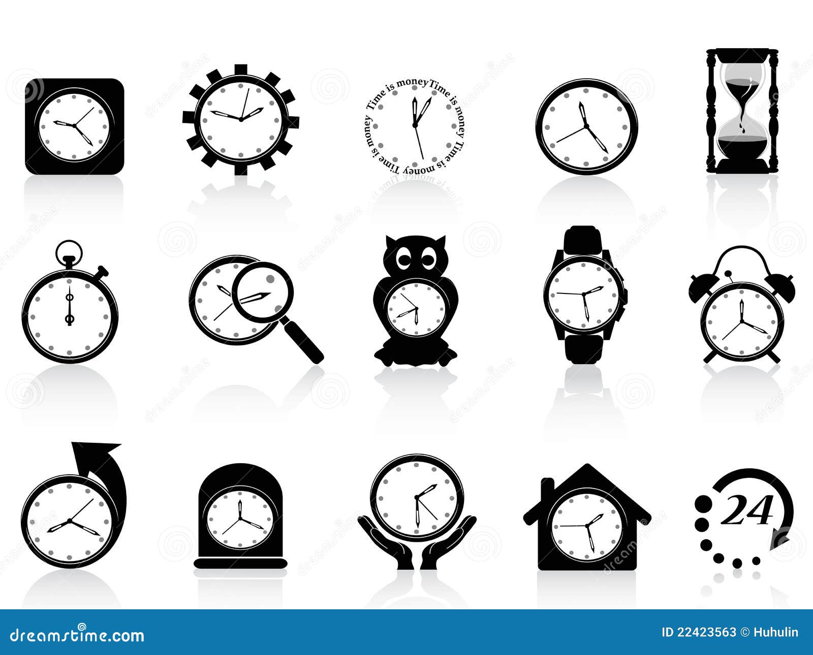 Black clock icon set stock vector. Illustration of alarm - 22423563