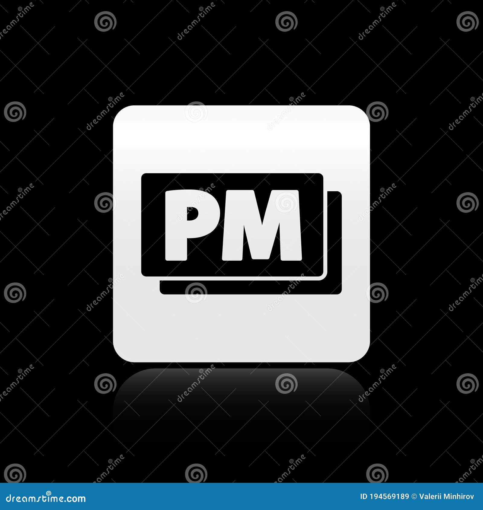 Black Clock PM Icon Isolated on Black Background. Time Symbol. Silver ...