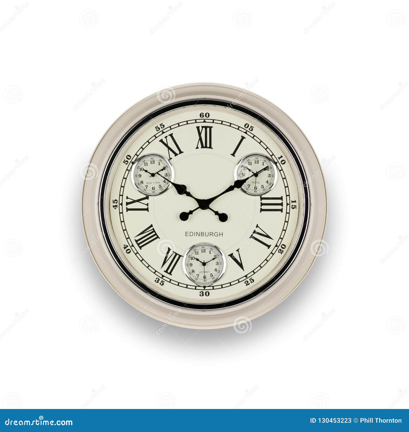 Black Clock on a White Wall at 10 To 2. Stock Image - Image of abstract ...