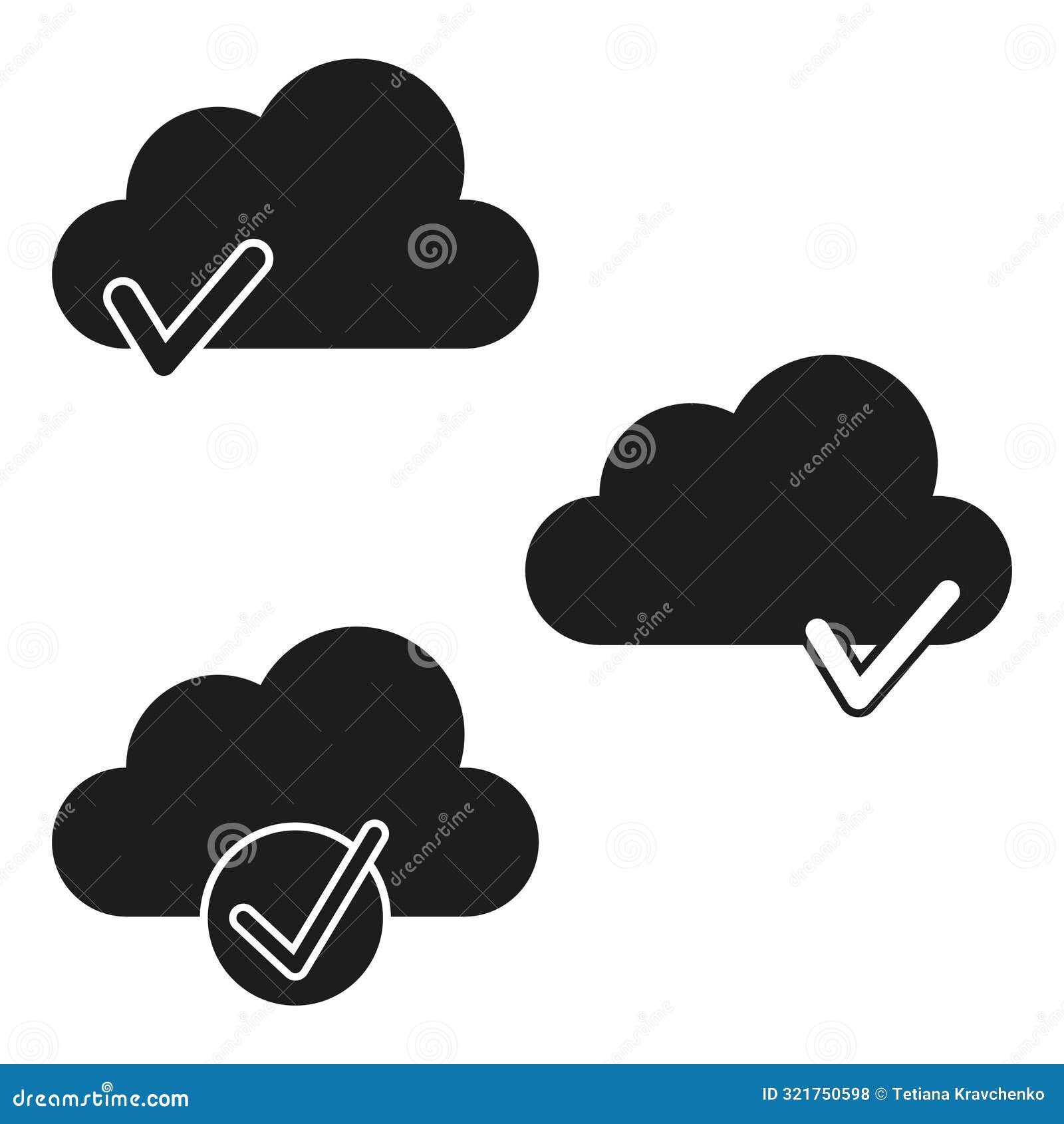 Black Cloud Icons. Checkmark Symbols. Cloud Computing Vector. Simple ...