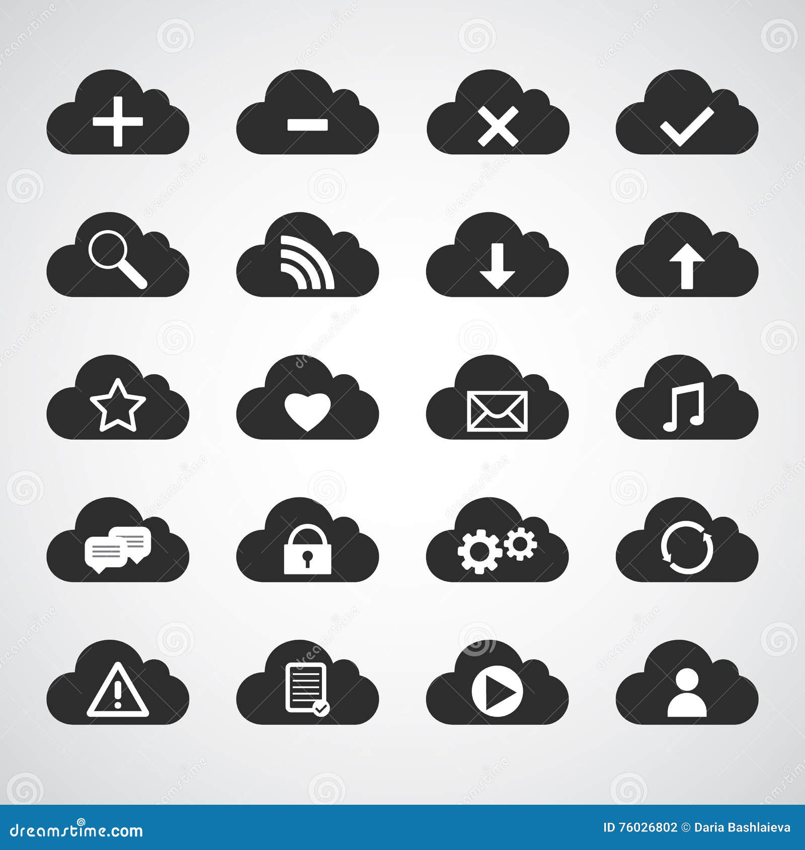 Black cloud icons set stock vector. Illustration of concept - 76026802