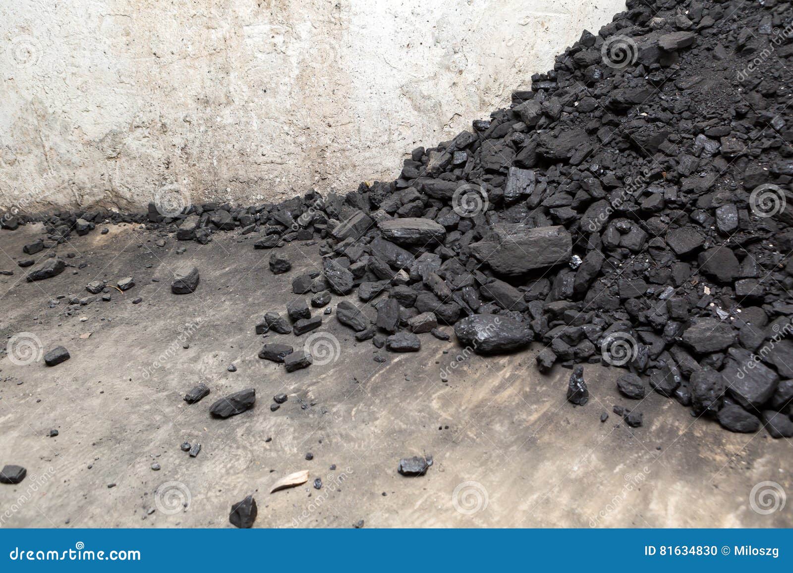 Black Coal Lying on a Pile in House Basement Stock Photo - Image of ...