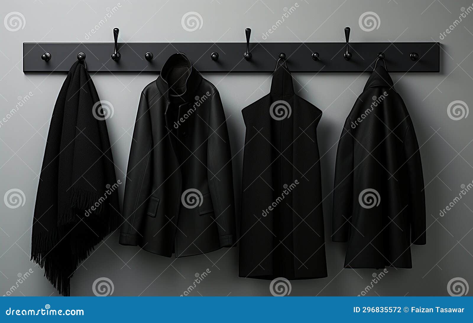 A Black Coat Rack Placed on a White Surface -Generative Ai Stock ...
