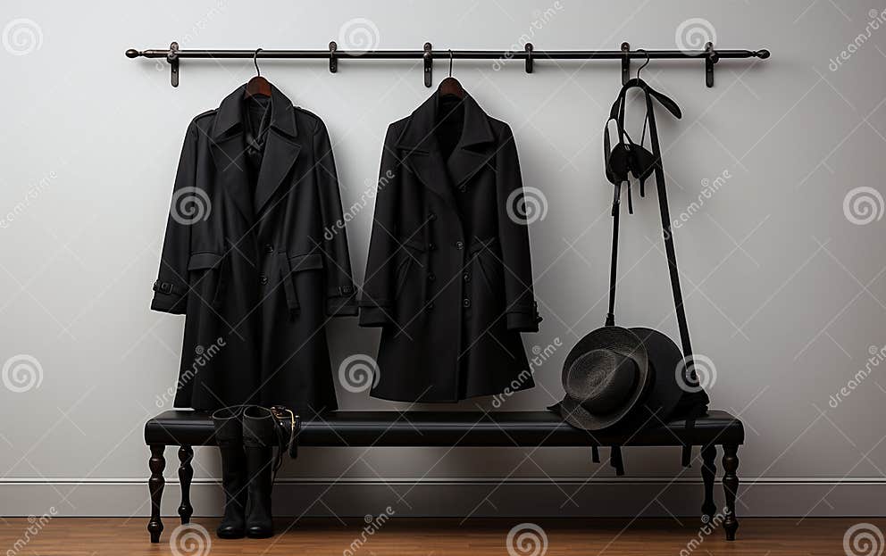 A Black Coat Rack Placed on a White Surface -Generative Ai Stock ...
