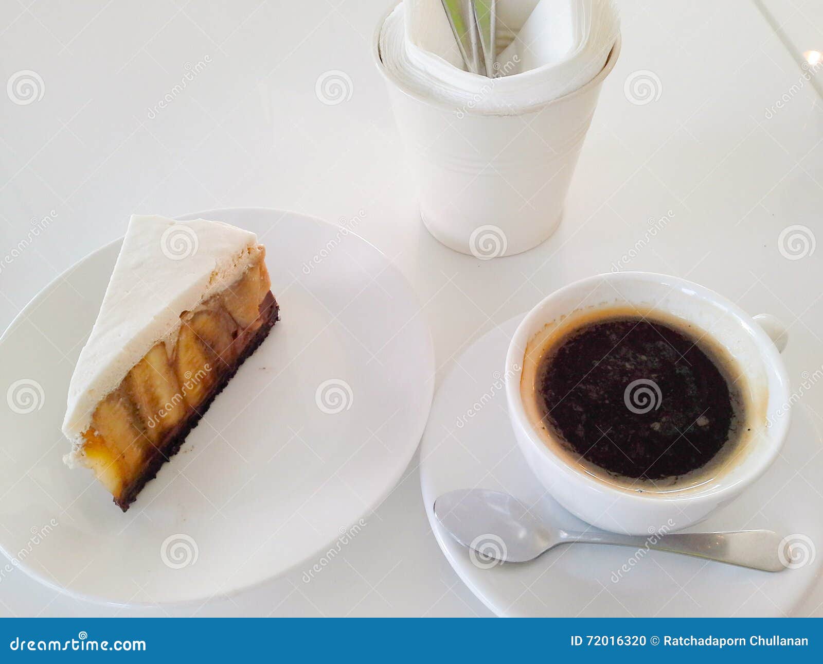 Black Coffee and Banoffee Pie Stock Photo - Image of black, cafe: 72016320