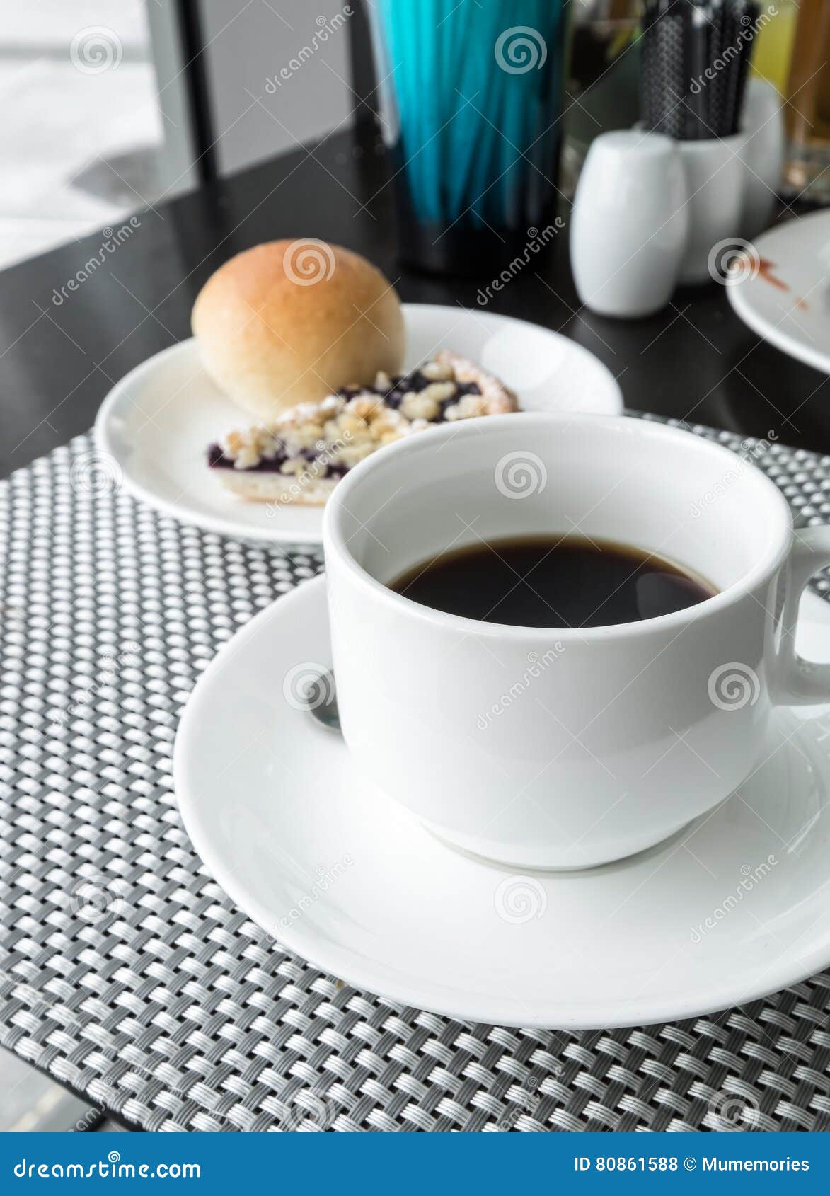 Black Coffee with Bread on Table Stock Photo - Image of beverage ...