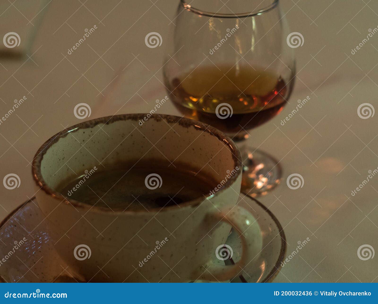 Coffee in a Cup and Cognac in the Glass Stock Photo - Image of espresso ...