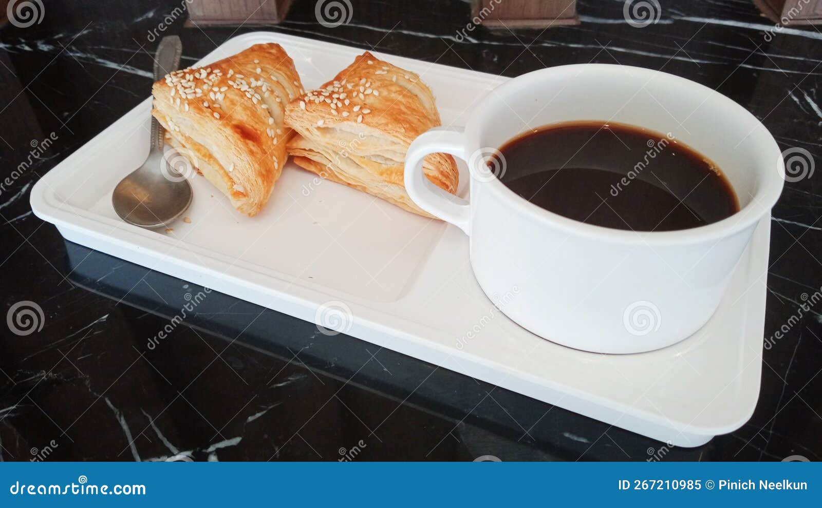 Black Coffee Cup and Pineapple Pie, on Container, Meeting Break Set ...