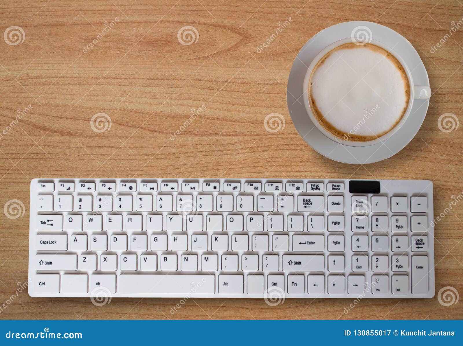 Black Coffee with Foam , with Computer Keyboard on the Table. Stock ...