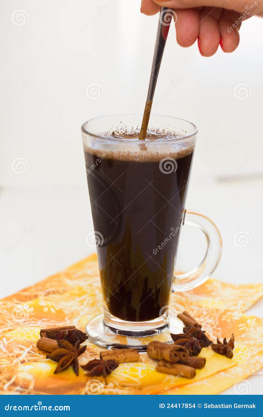 Black Coffee with hand. stock photo. Image of foam, beverages - 24417854