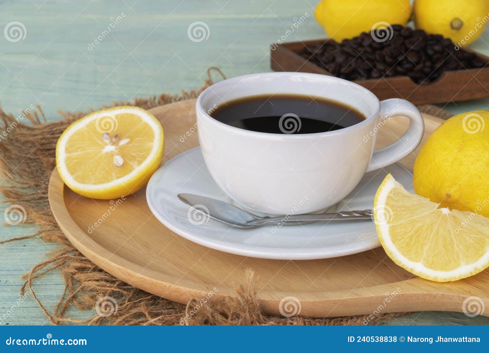 Black coffee lemon. stock photo. Image of breakfast - 240538838
