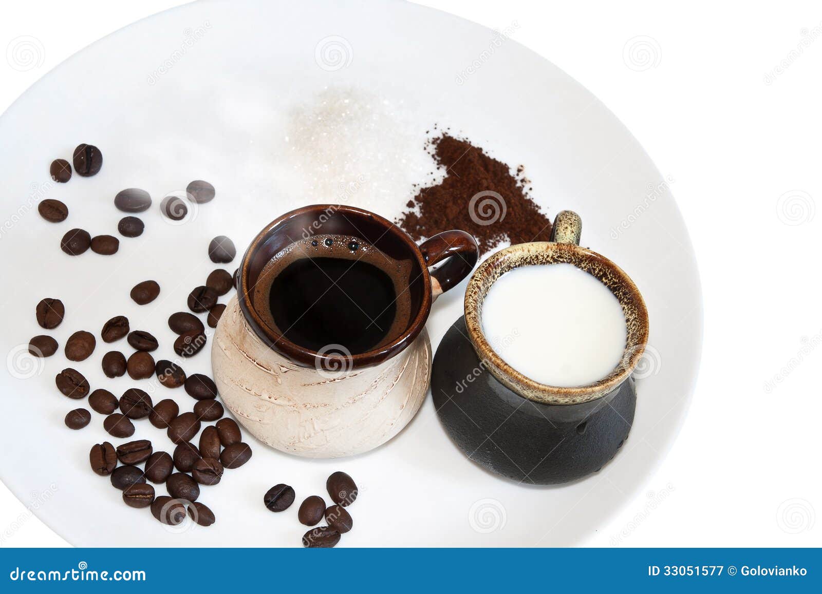Black Coffee with Milk and Sugar Stock Image - Image of coffee, bean ...