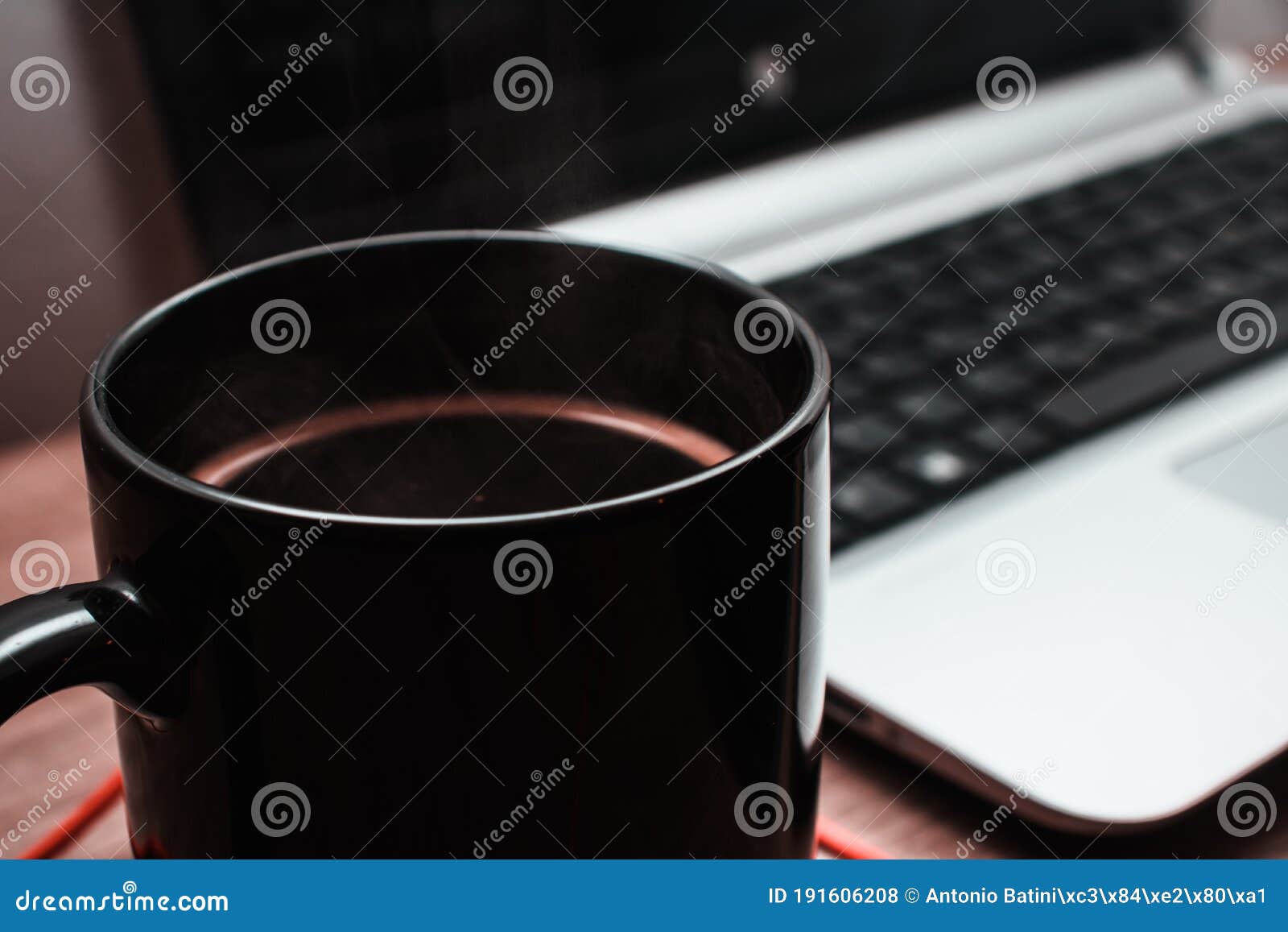 Black Coffee Mug with Coffee with Laptop Stock Photo - Image of device ...