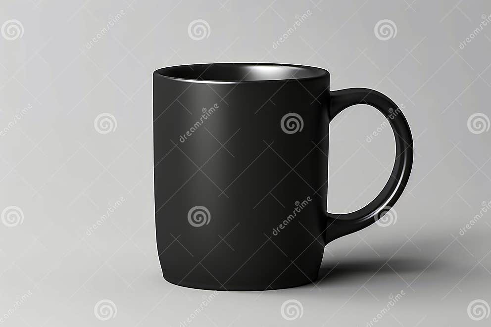 Black Coffee Mug Sitting on White Surface with Shadow. Generative AI ...