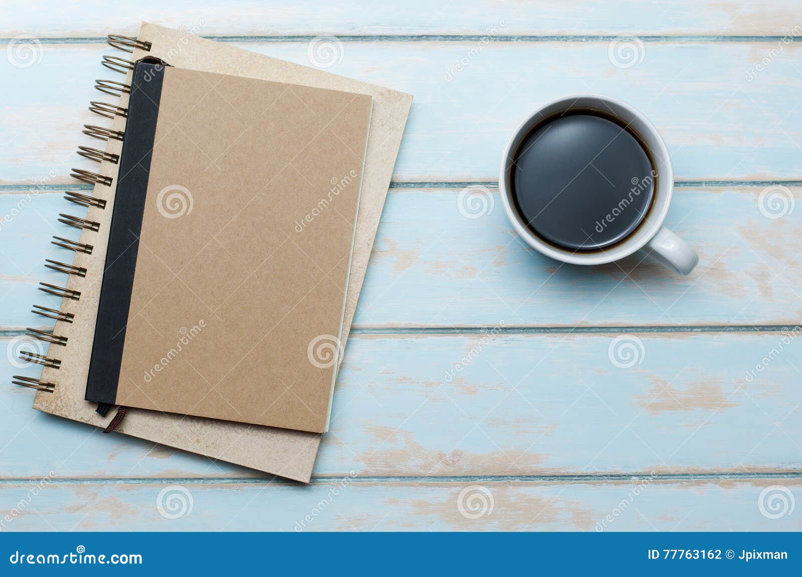 Black Coffee Wth Notebook and Diary on Wooden Floor. Stock Photo ...