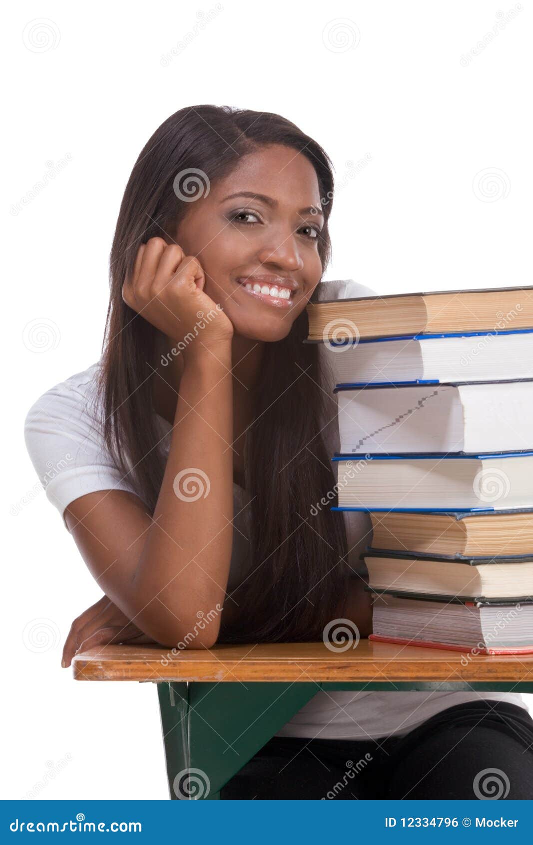 Black College Student Woman by Stack of Books Stock Photo - Image of ...
