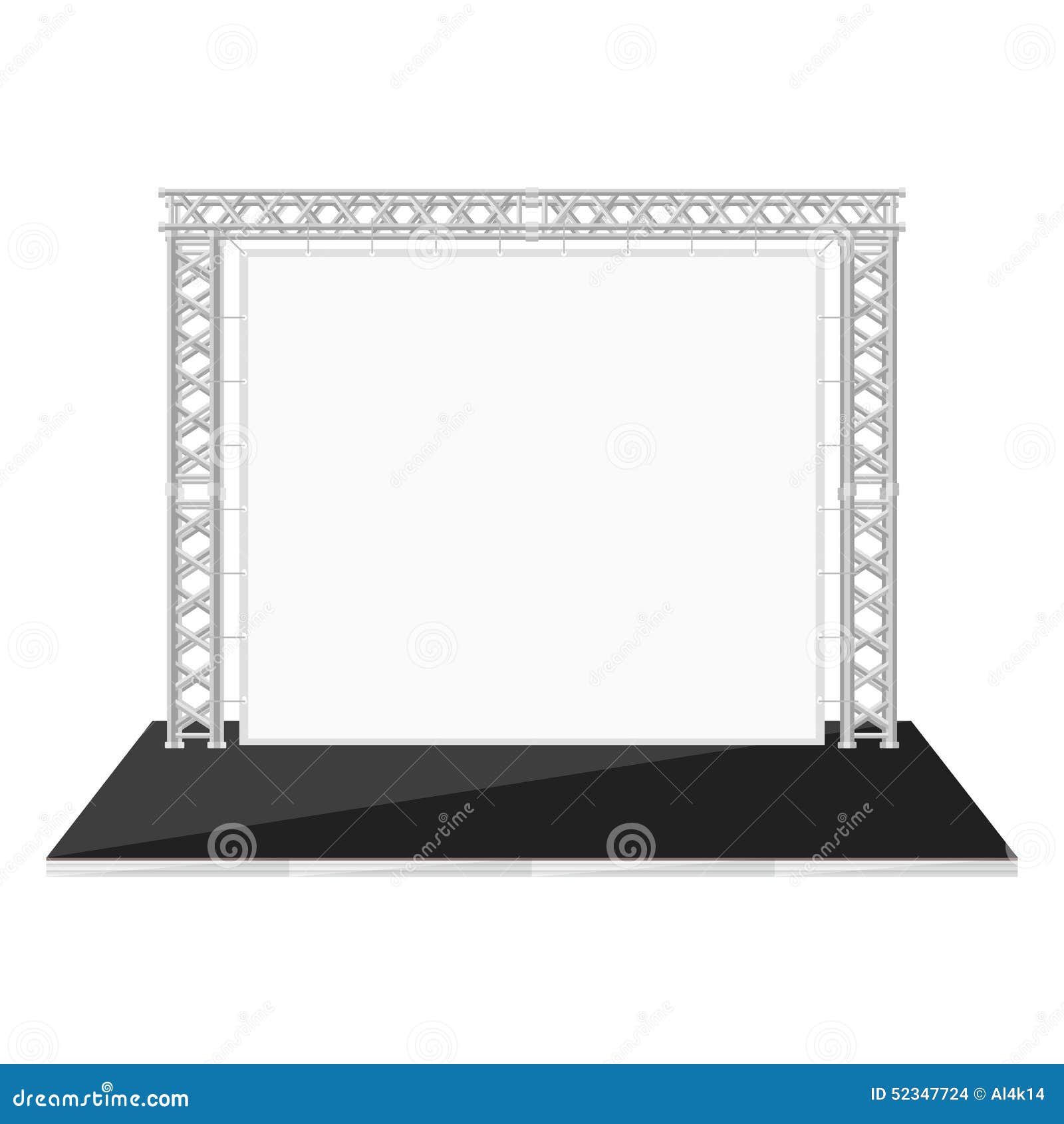 Black Color Flat Style Low Stage With Banner On Metal Truss Stock Photo ...