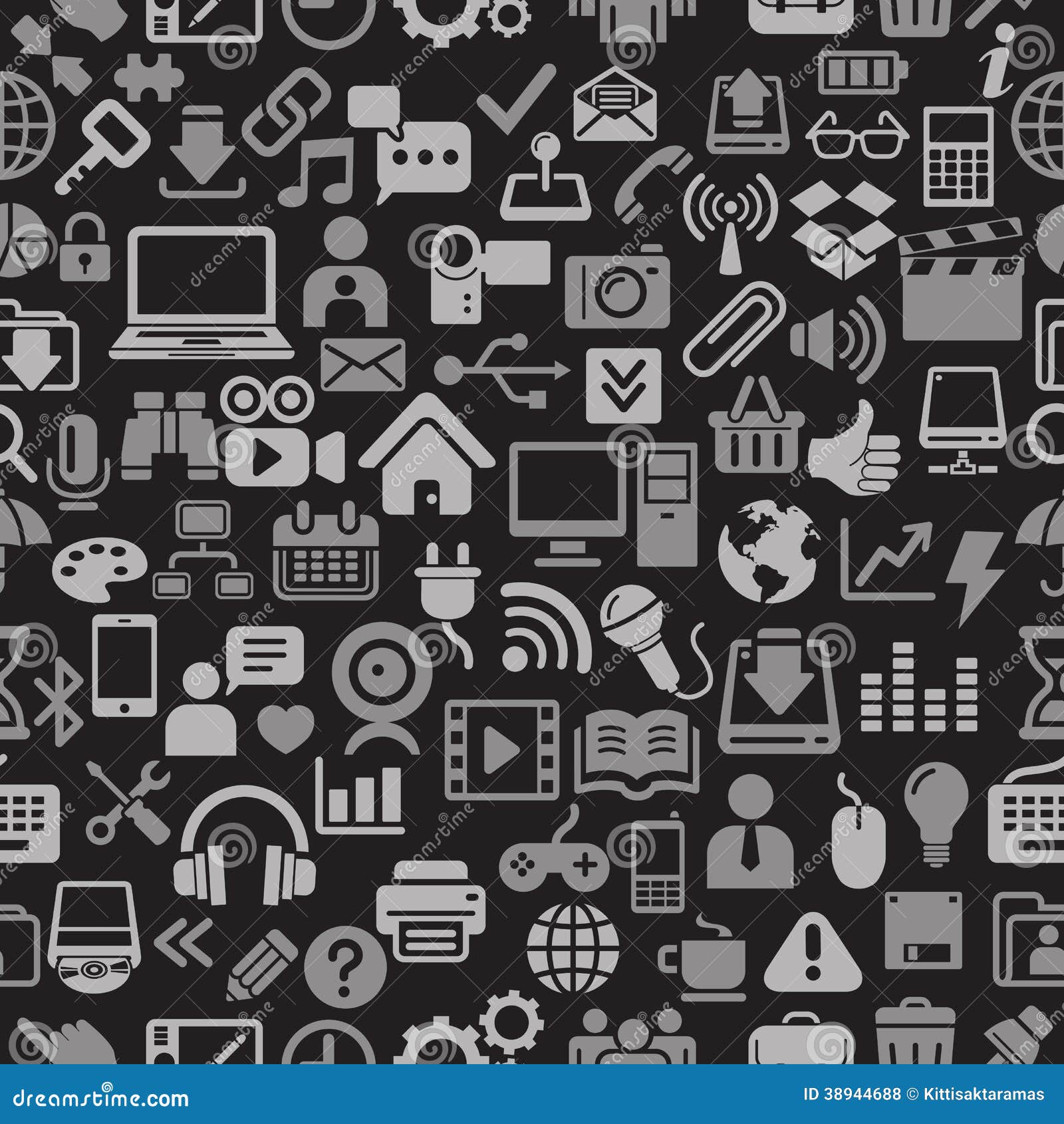 Black Color Icons Seamless Pattern. Stock Vector - Illustration of ...